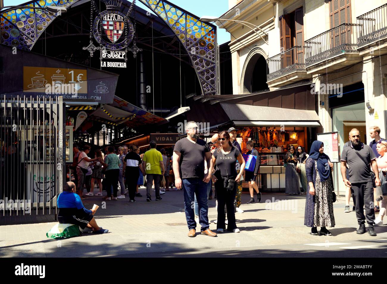 Barcelona, Spain - May 26, 2022: La Boqueria market entrance with ...