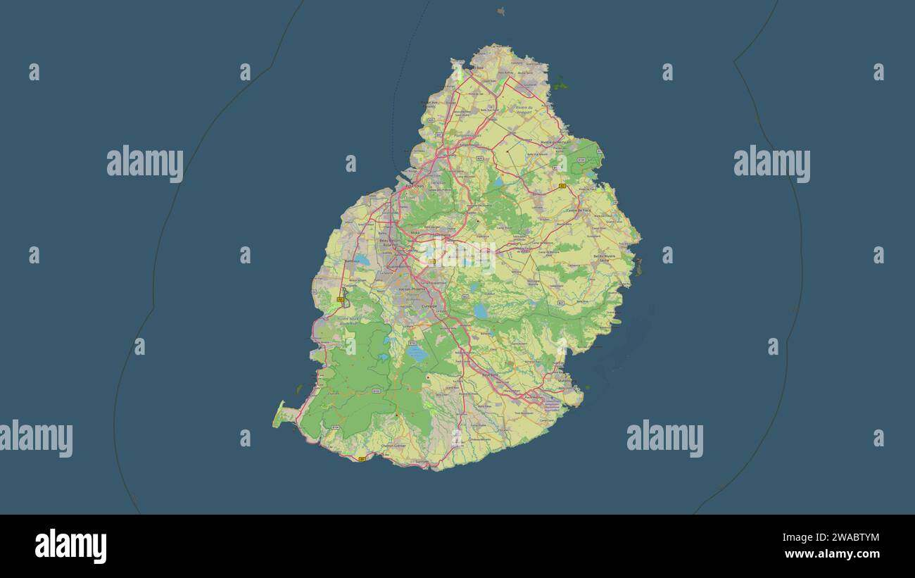 Mauritius highlighted on a topographic, OSM Germany style map Stock Photo - Alamy