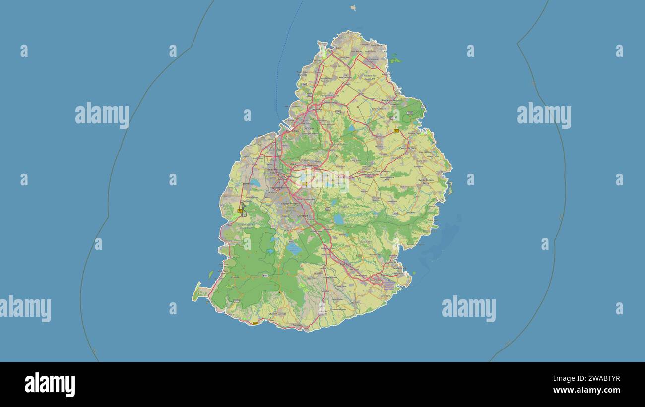 Mauritius outlined on a topographic, OSM Germany style map Stock Photo - Alamy