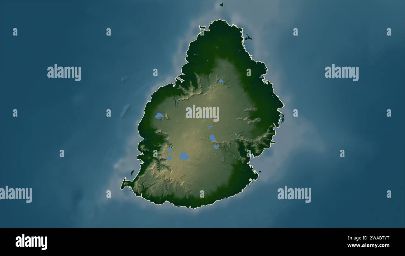 Mauritius outlined on a Colored elevation map with lakes and rivers Stock Photo - Alamy