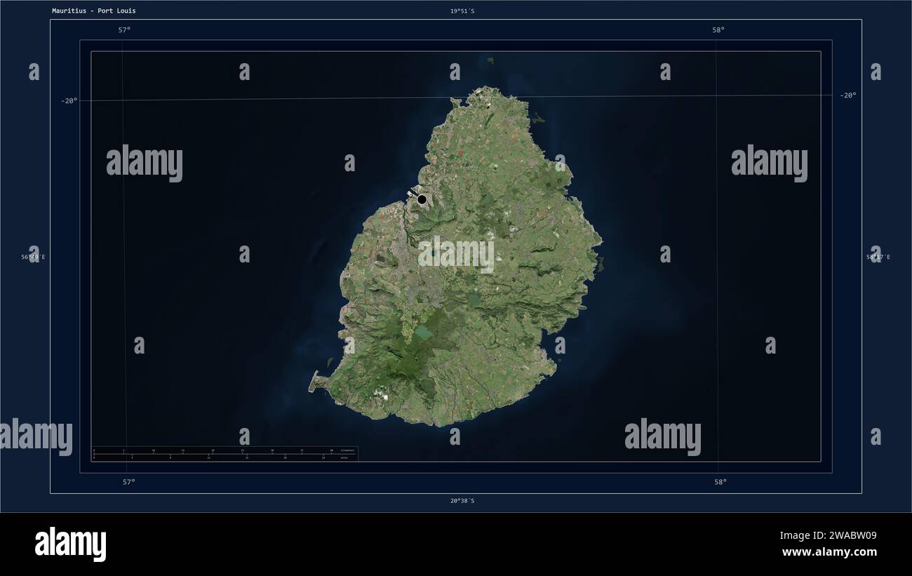 Mauritius highlighted on a low resolution satellite map map with the ...