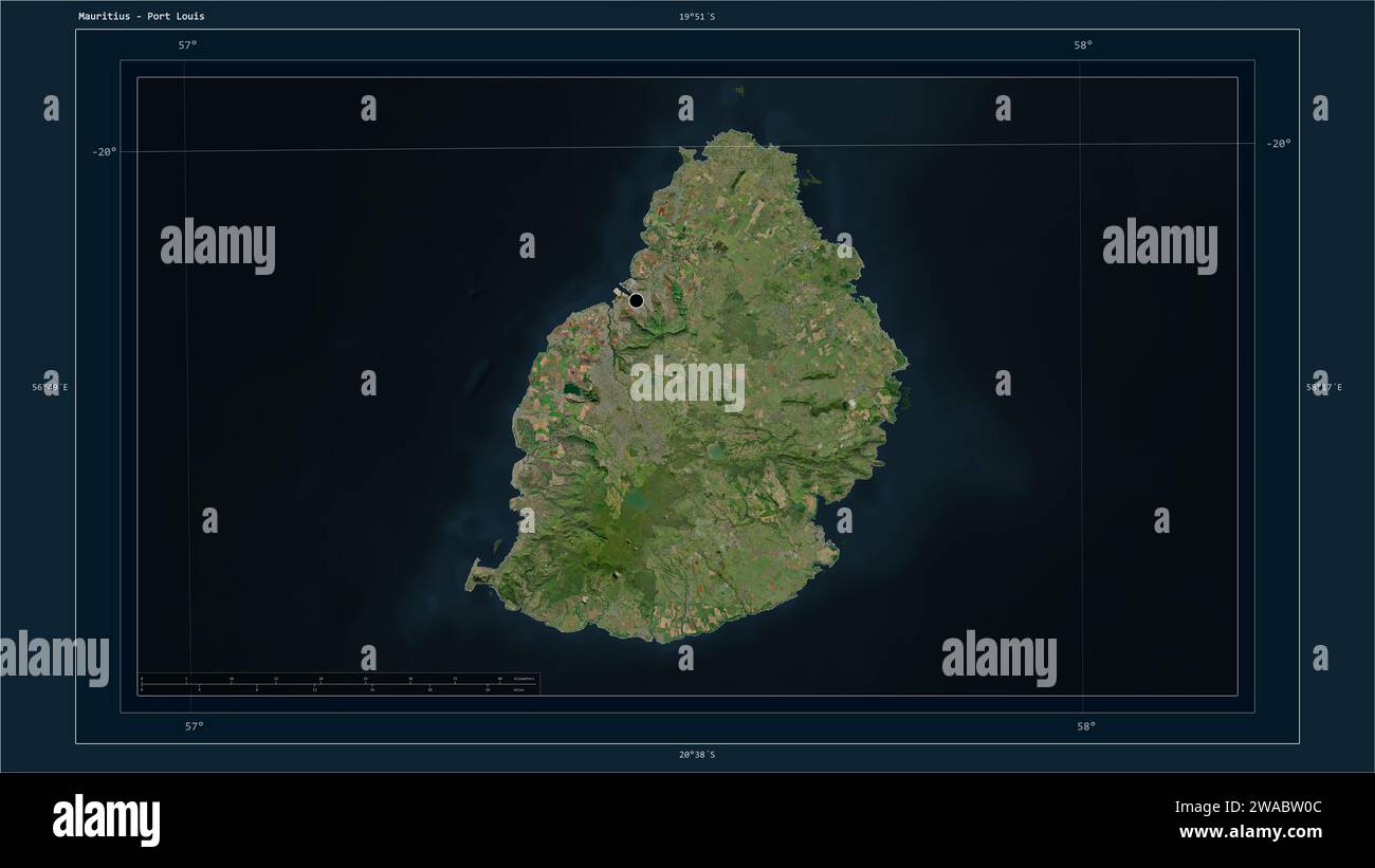 Mauritius highlighted on a high resolution satellite map map with the ...