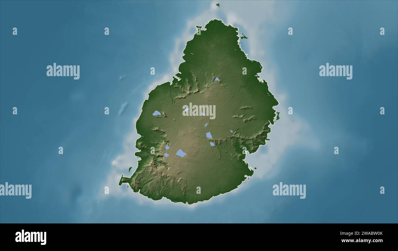 Mauritius outlined on a Pale colored elevation map with lakes and rivers Stock Photo - Alamy
