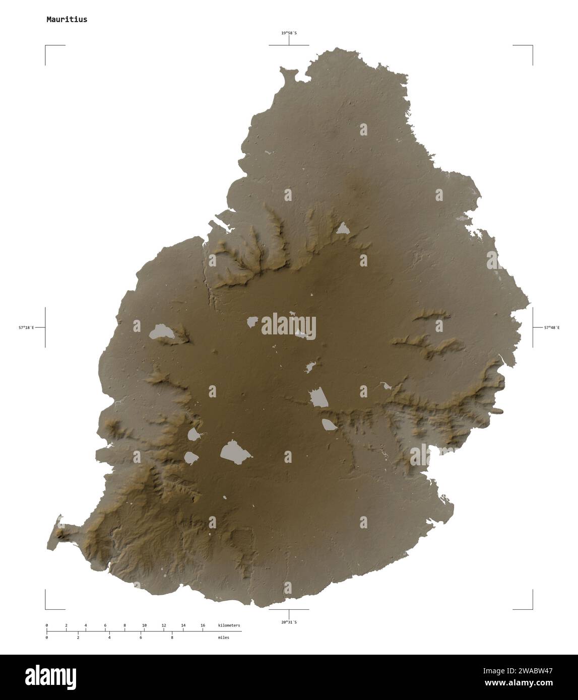 Shape of a elevation map colored in sepia tones with lakes and rivers ...