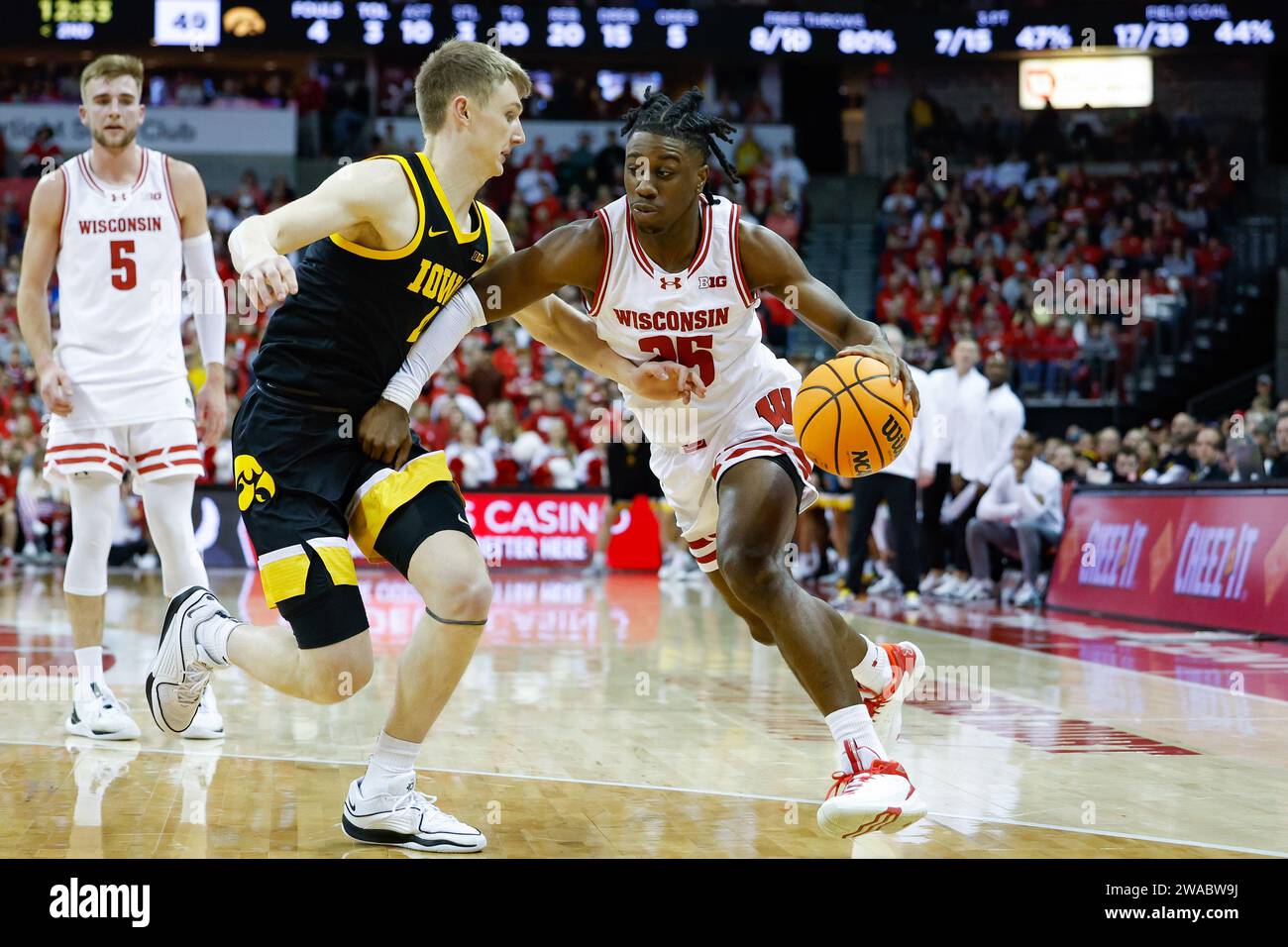 Madison, WI, USA. 2nd Jan, 2024. Wisconsin Badgers guard John Blackwell ...