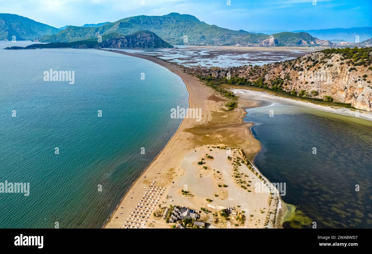 Aerial view of Iztuzu Beach near Dalyan in Mugla Province, Turkey Stock ...