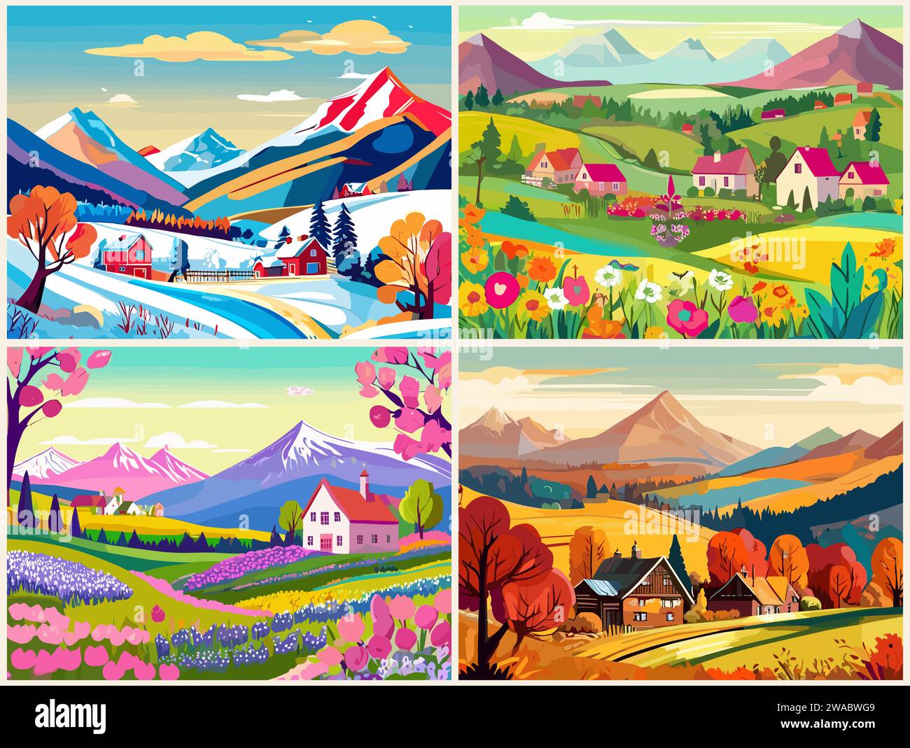 Set of four seasons vector backgrounds, banners Stock Vector Image ...