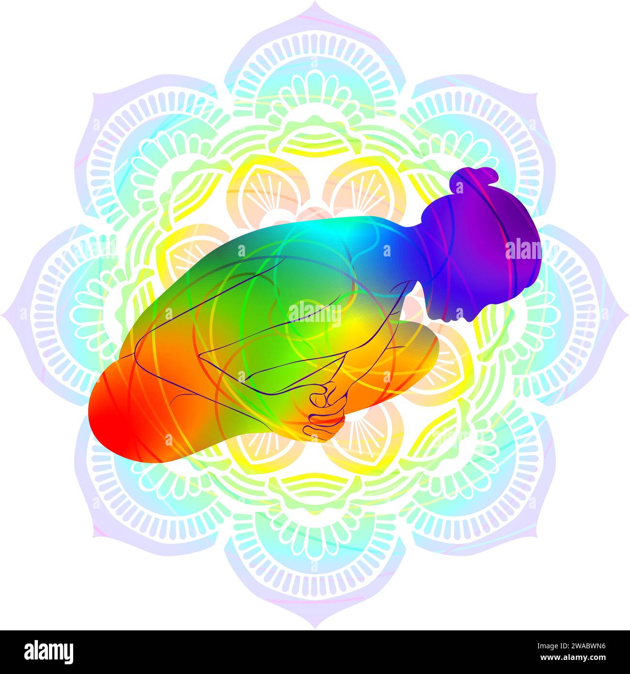 Colorful silhouette of yoga. Baddha Konasana A. Bound Angle 1 pose ...