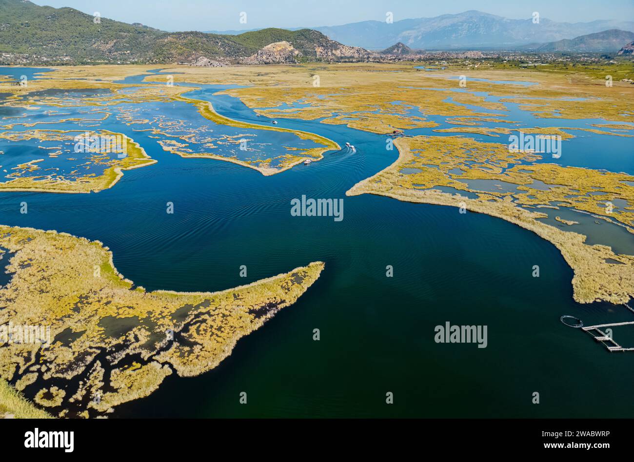 Aerial view of Dalyan Delta River close to Iztuzu Beach in Mugla ...