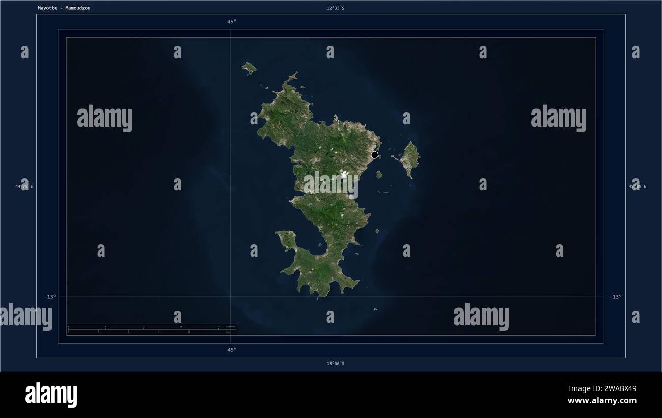 Mayotte highlighted on a low resolution satellite map map with the ...