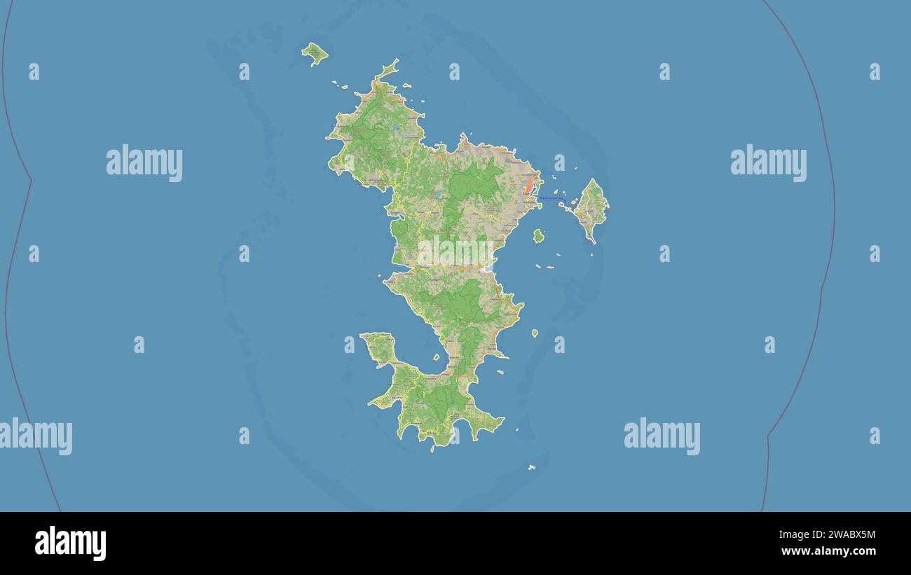 Mayotte outlined on a topographic, OSM standard style map Stock Photo ...