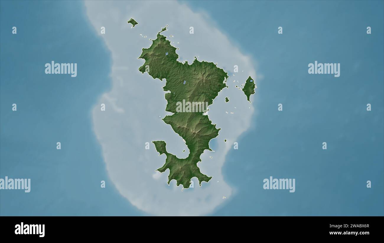 Mayotte outlined on a Pale colored elevation map with lakes and rivers ...