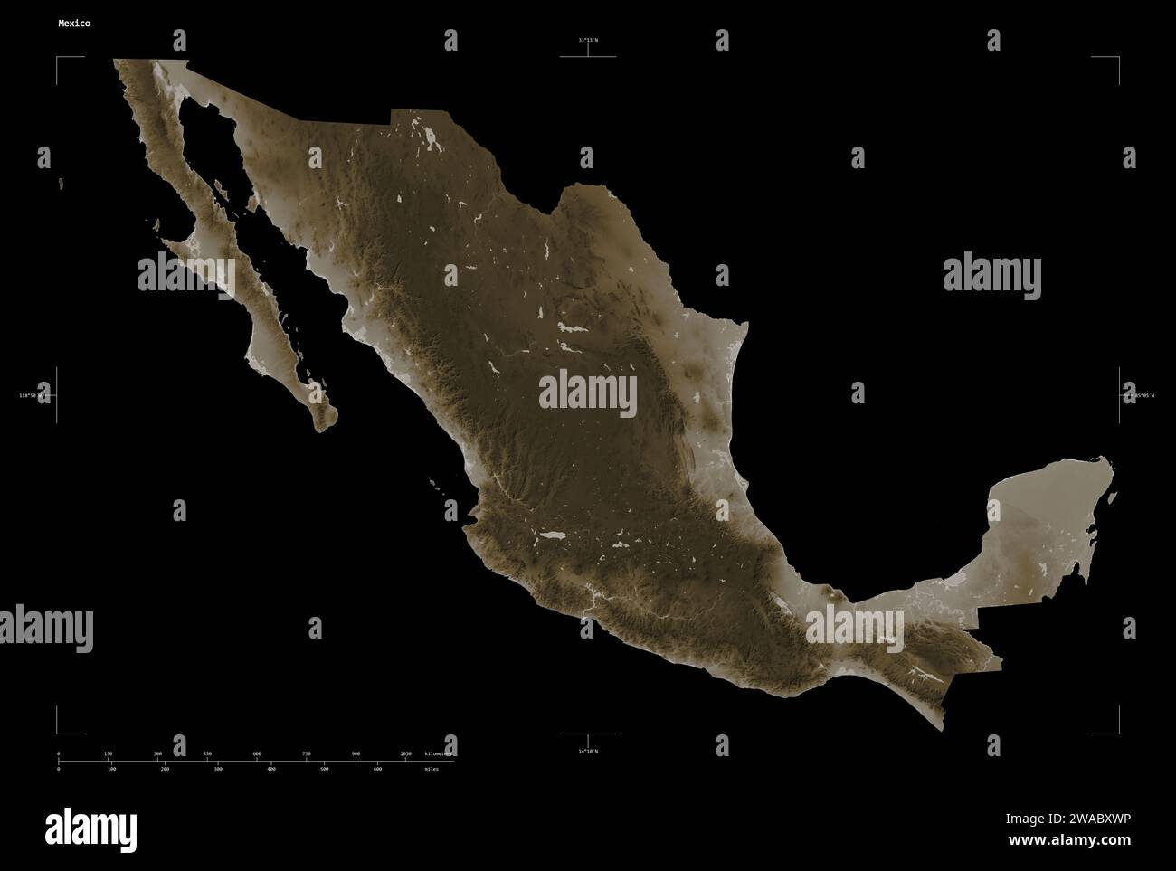 Shape of a elevation map colored in sepia tones with lakes and rivers ...