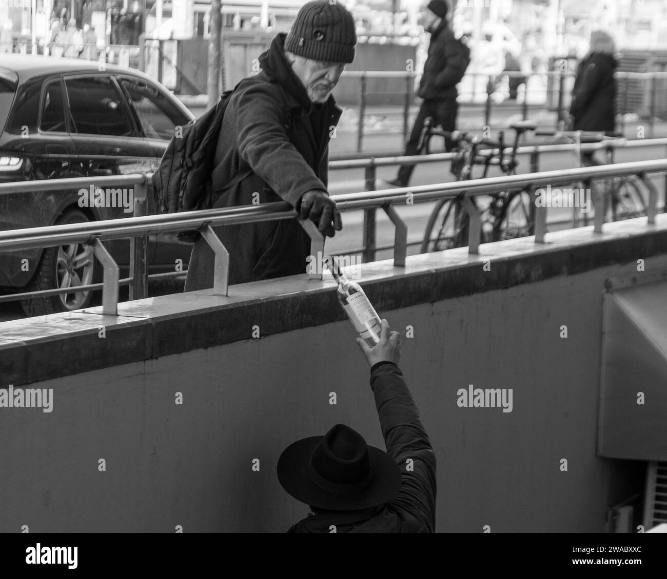 Talking to strangers Black and White Stock Photos & Images - Alamy