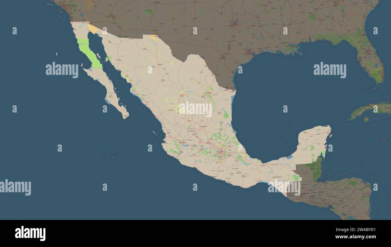Mexico highlighted on a topographic, OSM standard style map Stock Photo ...