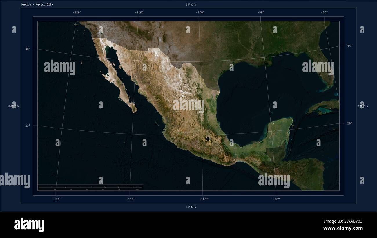 Mexico highlighted on a low resolution satellite map map with the ...