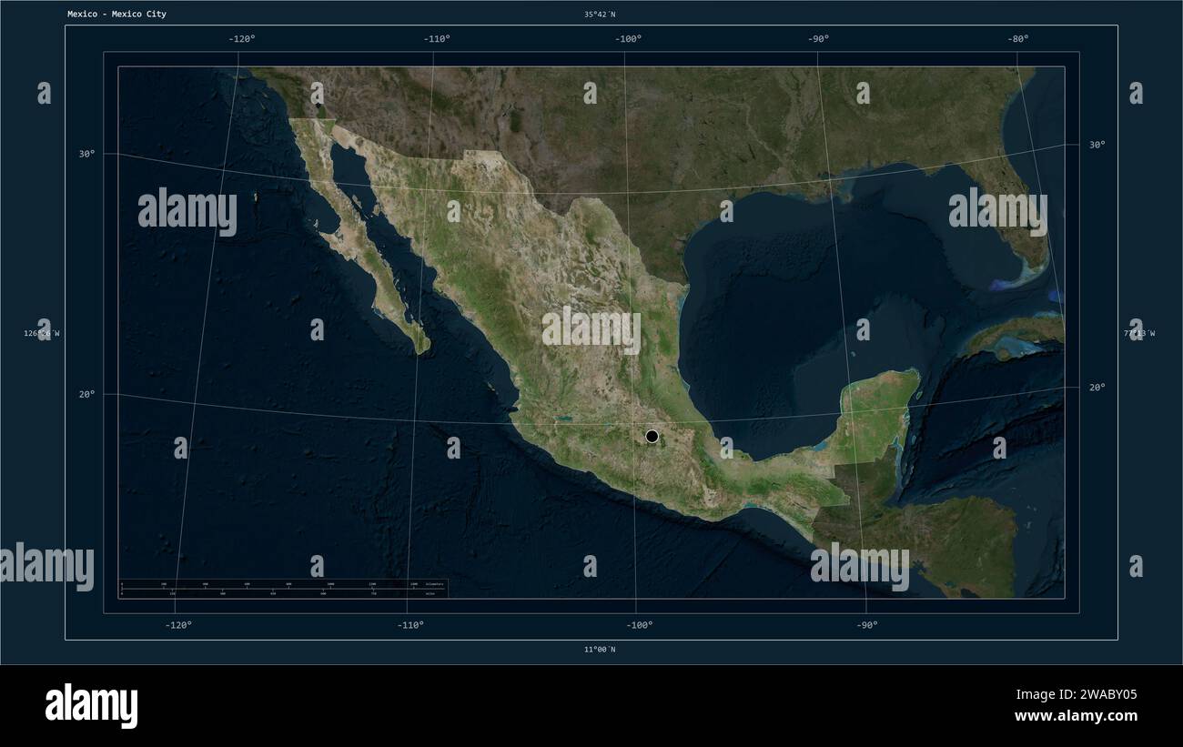 Mexico highlighted on a high resolution satellite map map with the ...