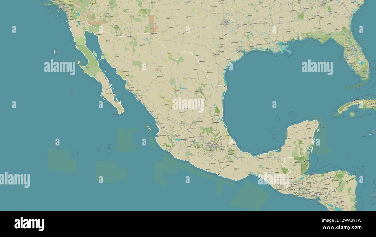 Mexico outlined on a topographic, OSM Humanitarian style map Stock ...