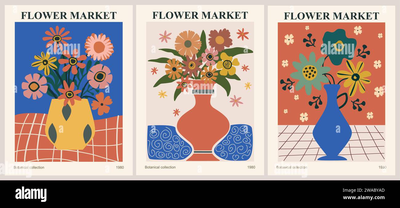 Set of abstract Flower Market posters vector art Stock Vector Image ...