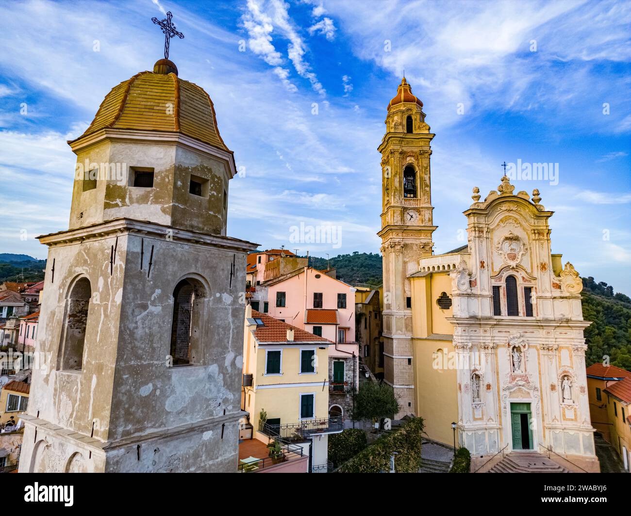 Aerial view of the village of Cervo on the Italian Riviera in the ...