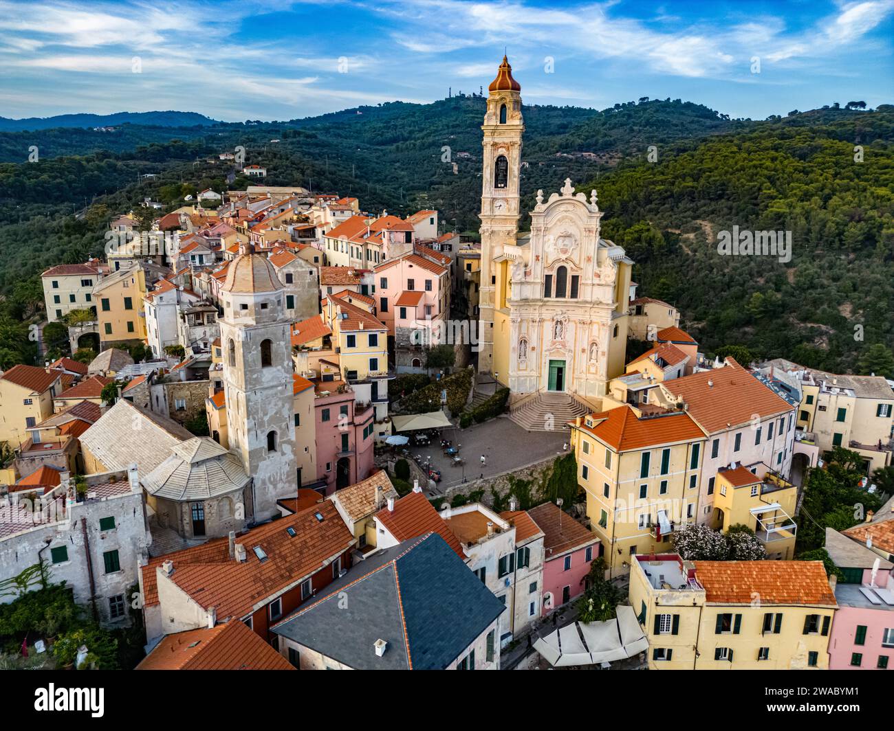 Aerial view of the village of Cervo on the Italian Riviera in the ...