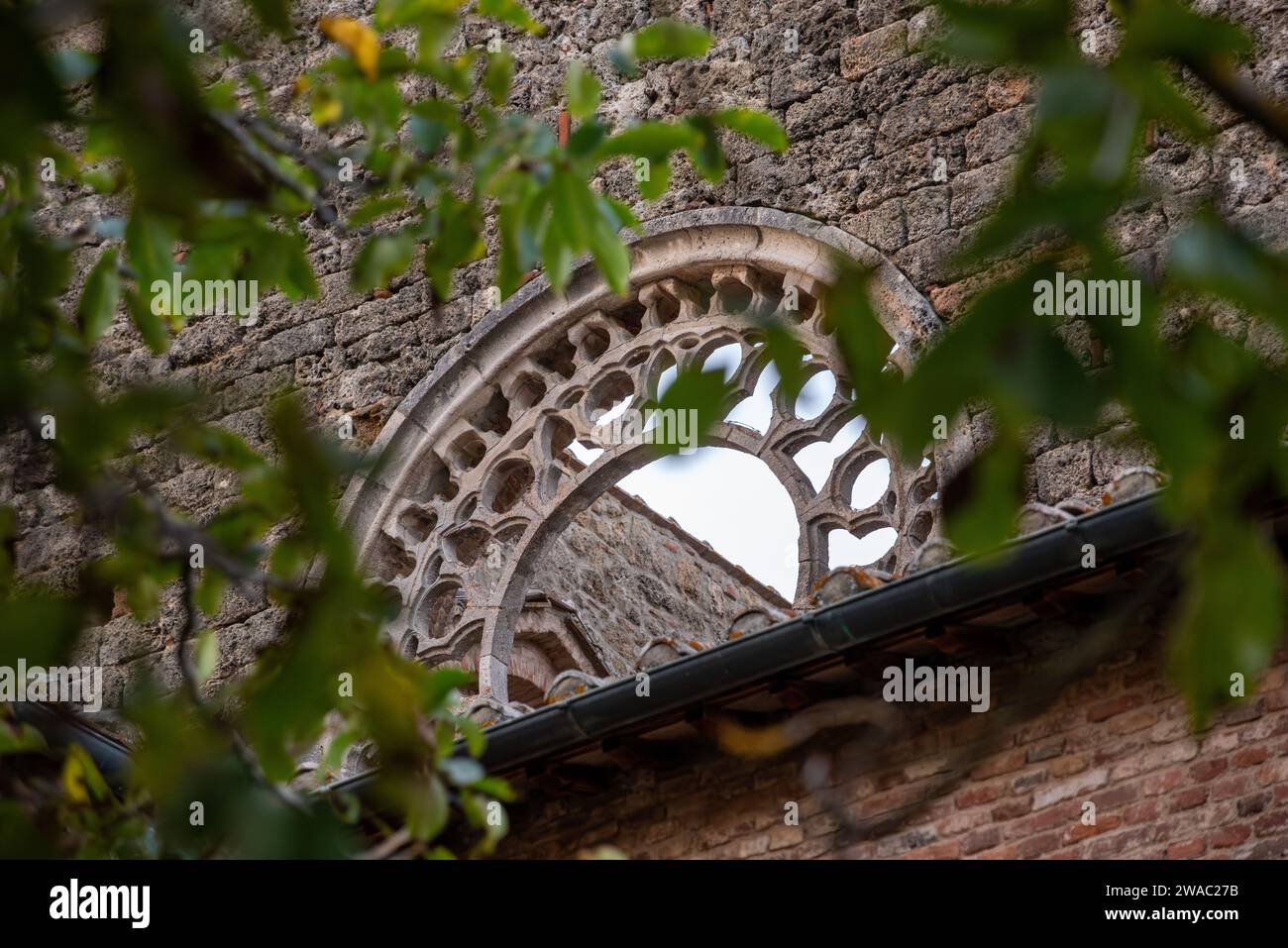 Destroyed window rosette at the abandoned Cistercian monastery San ...