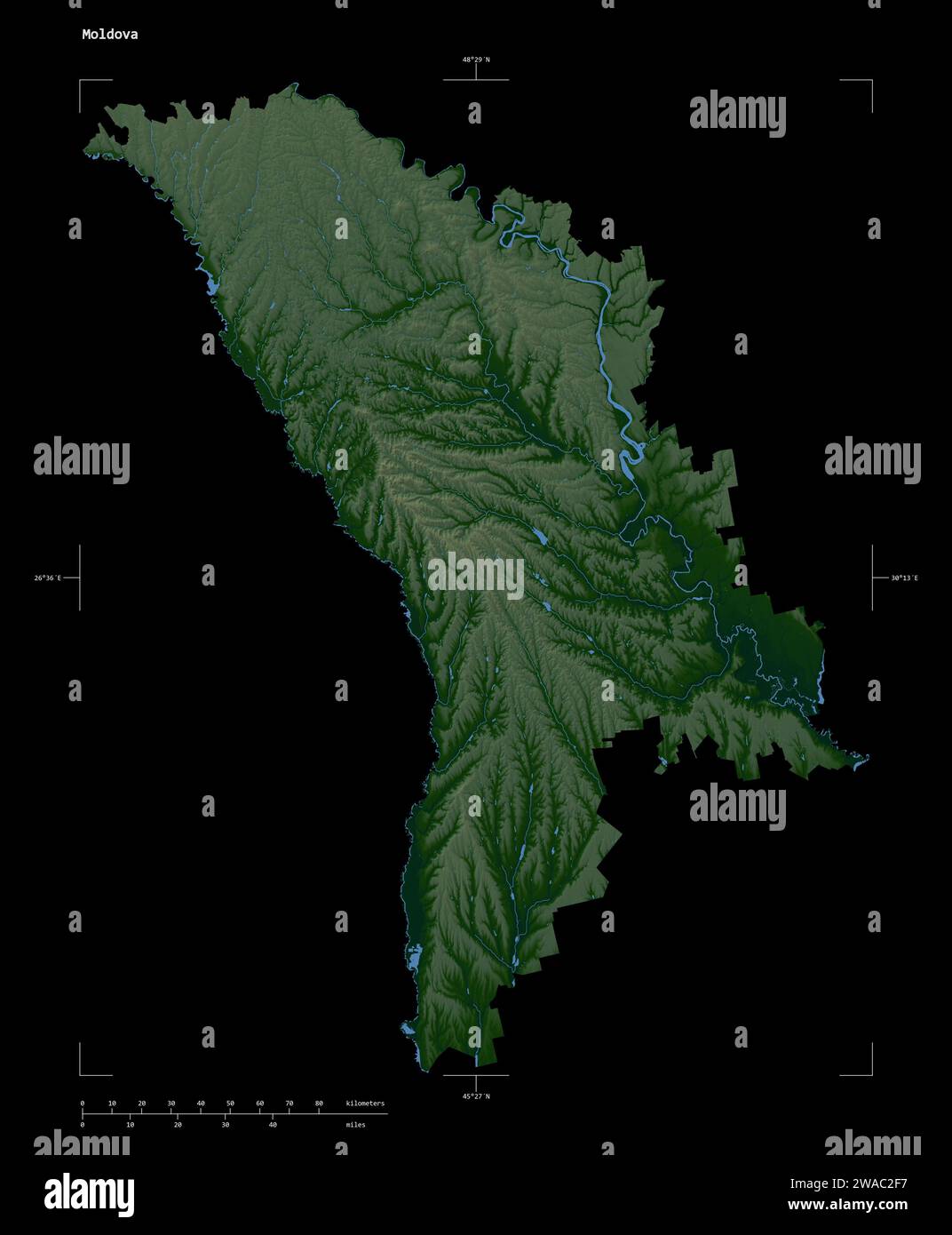 Shape of a Colored elevation map with lakes and rivers of the Moldova ...