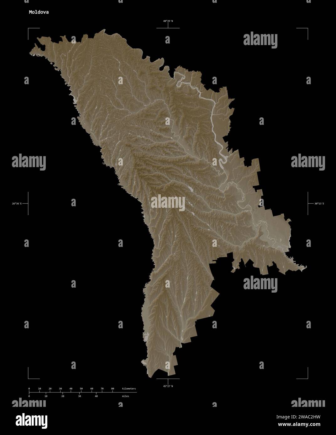 Shape of a elevation map colored in sepia tones with lakes and rivers ...