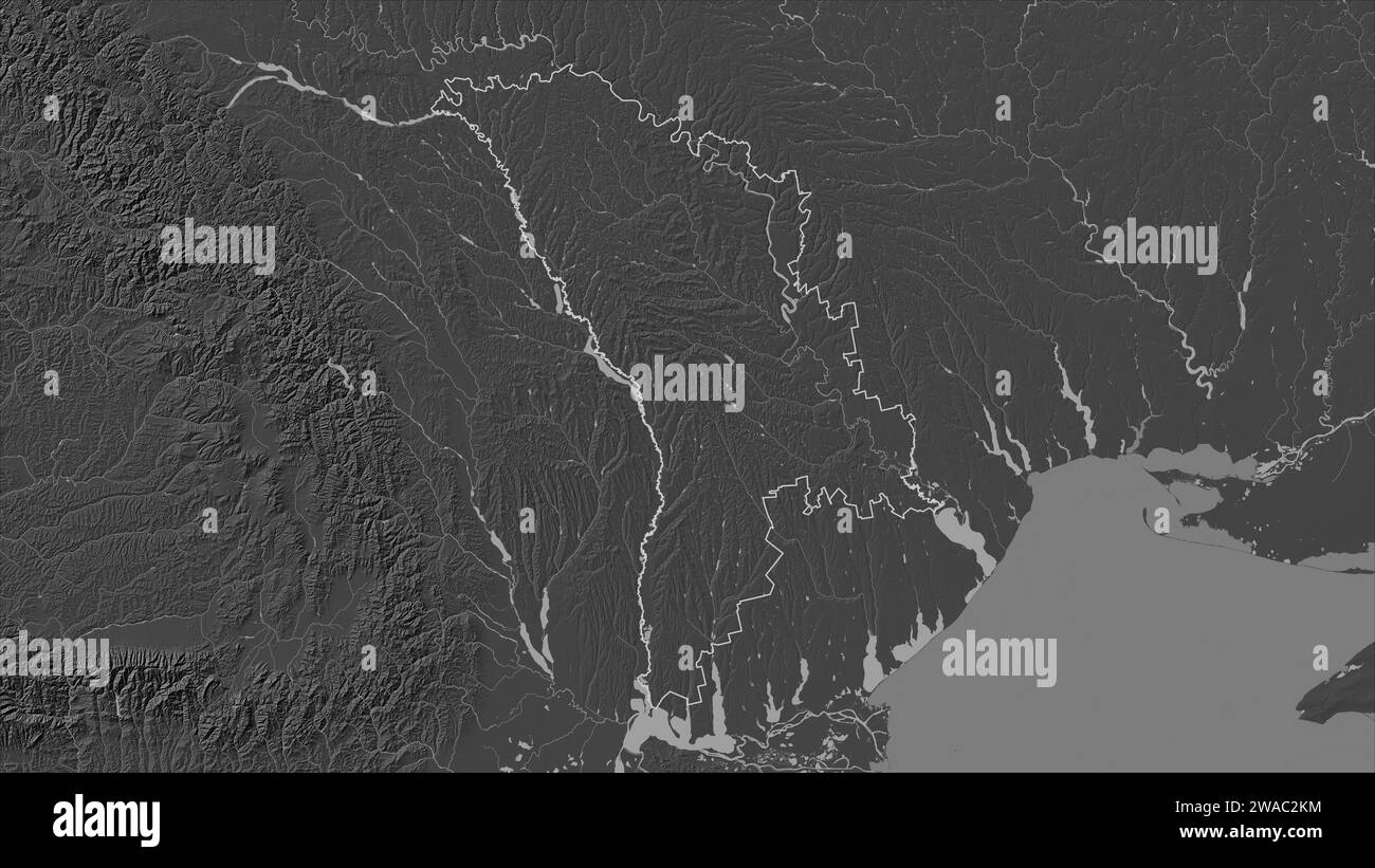Moldova outlined on a Bilevel elevation map with lakes and rivers Stock ...