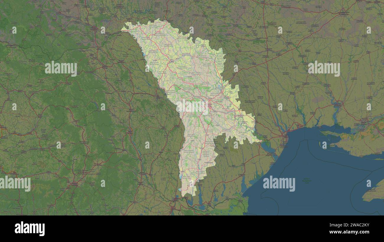 Moldova highlighted on a topographic, OSM Germany style map Stock Photo ...