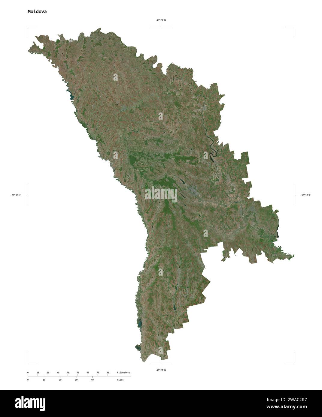 Shape of a high resolution satellite map of the Moldova, with distance ...