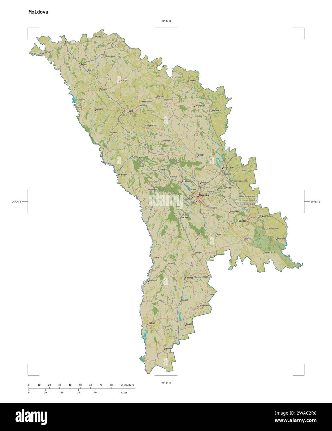 Shape of a topographic, OSM Humanitarian style map of the Moldova, with ...