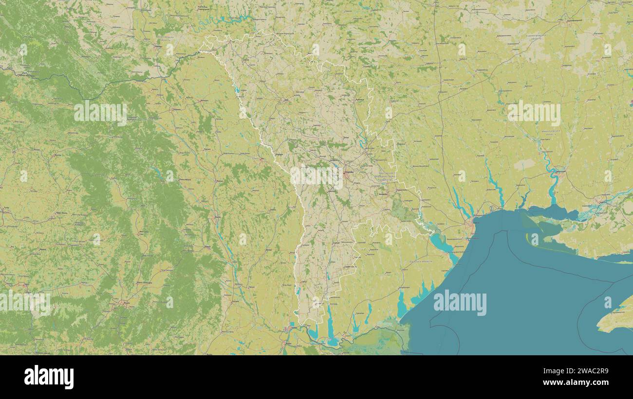 Moldova outlined on a topographic, OSM Humanitarian style map Stock ...