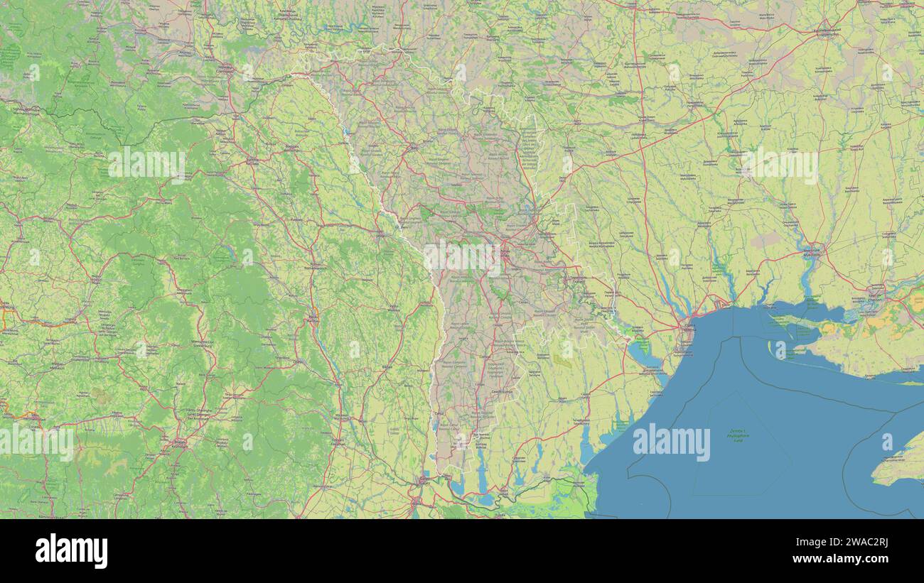 Moldova outlined on a topographic, OSM Germany style map Stock Photo - Alamy