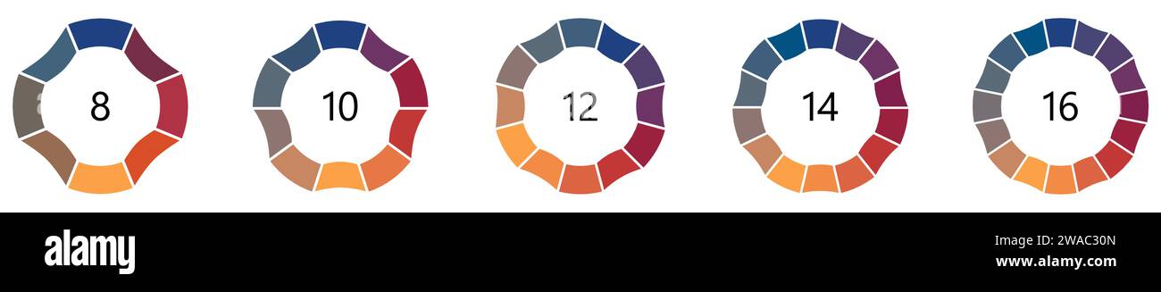 Circle like shape divided into segments, version with 8 to 16 parts ...