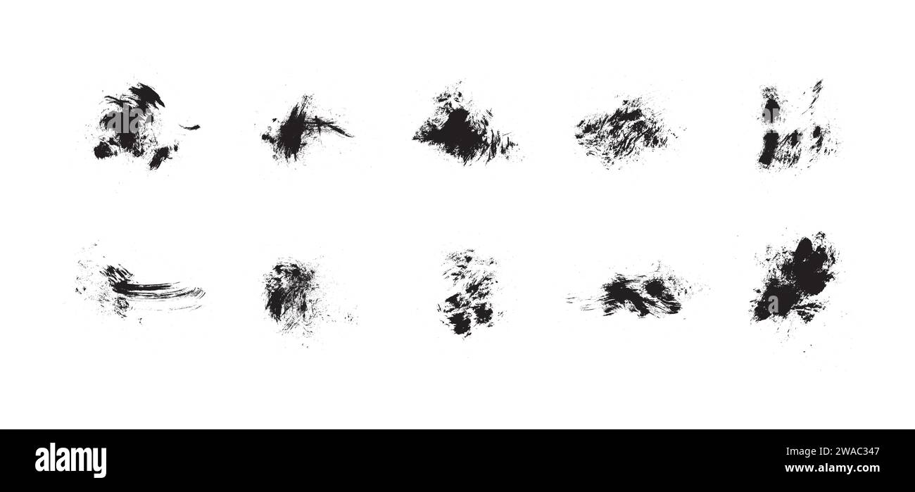 Black dried paint splattered in dirty style. Isolated black ink ...