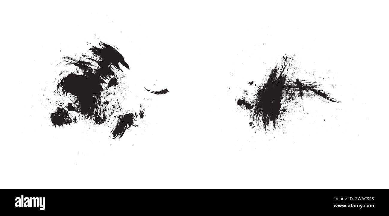 Black dried paint splattered in dirty style. Isolated black ink ...
