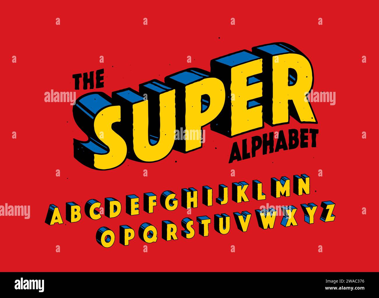 The SUPER Alphabet. 3d Effect Design Letters and Numbers. Retro Comic ...