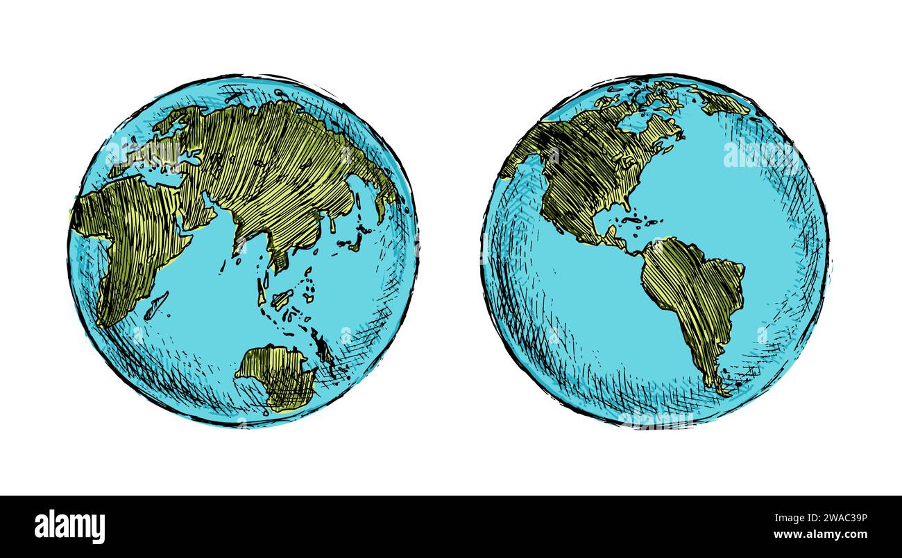 Vector Single Sketch Globe Illustration Isolation on White Background ...