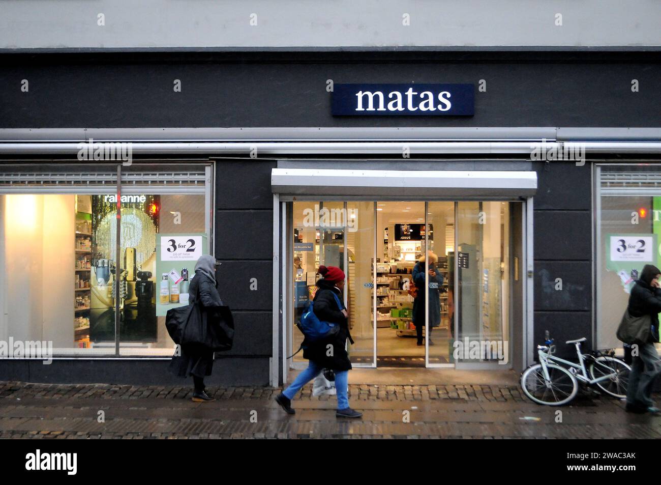 Copenhagen, Denmark /03 January 2024/. people walk by Matas store in ...