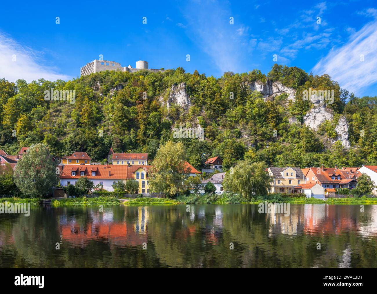 Historic village Kallmuenz wit a castle ruin on the hill Stock Photo ...