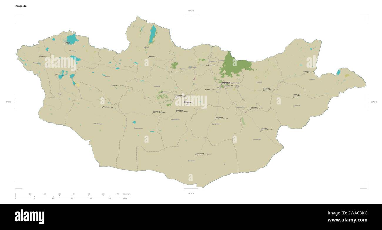 Shape of a topographic, OSM Humanitarian style map of the Mongolia ...