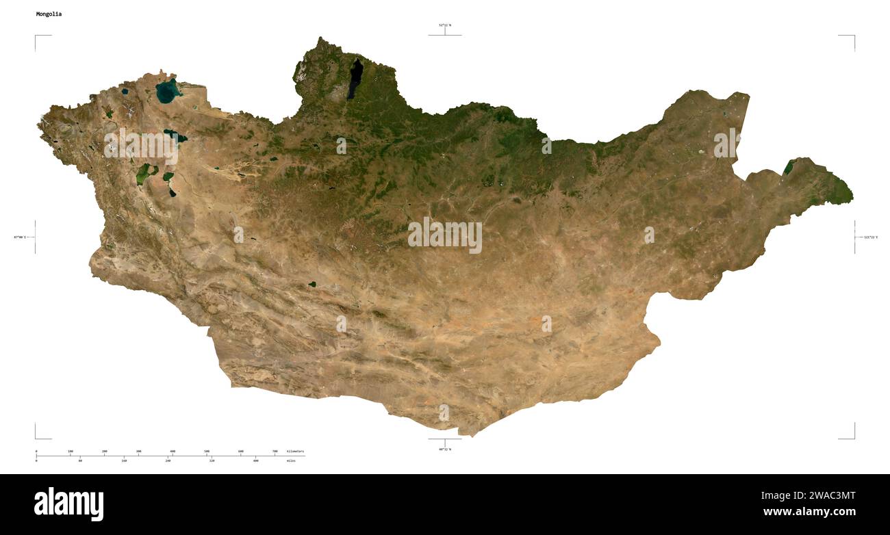Shape of a low resolution satellite map of the Mongolia, with distance ...