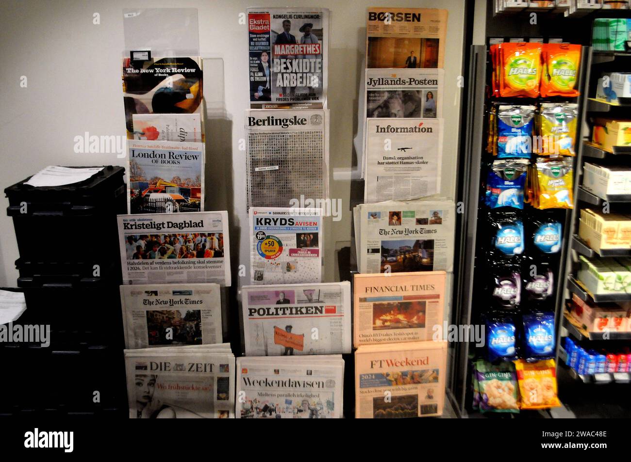 Copenhagen, Denmark /03 January 2024/.News papers and magazine stand in ...