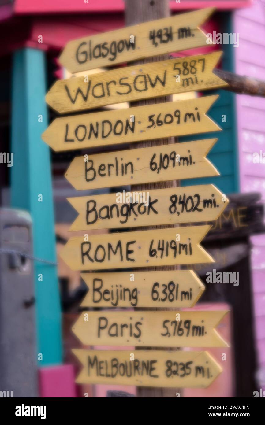 World signpost, Route 66, Seligman, Route 66, Arizona Stock Photo - Alamy