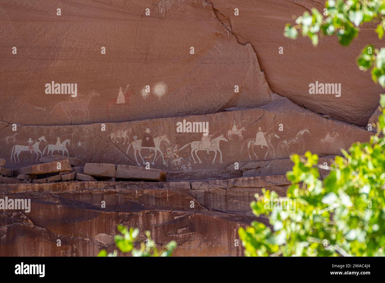 Navajo-painted pictographs of a Spanish expedition, near Standing Cow ...
