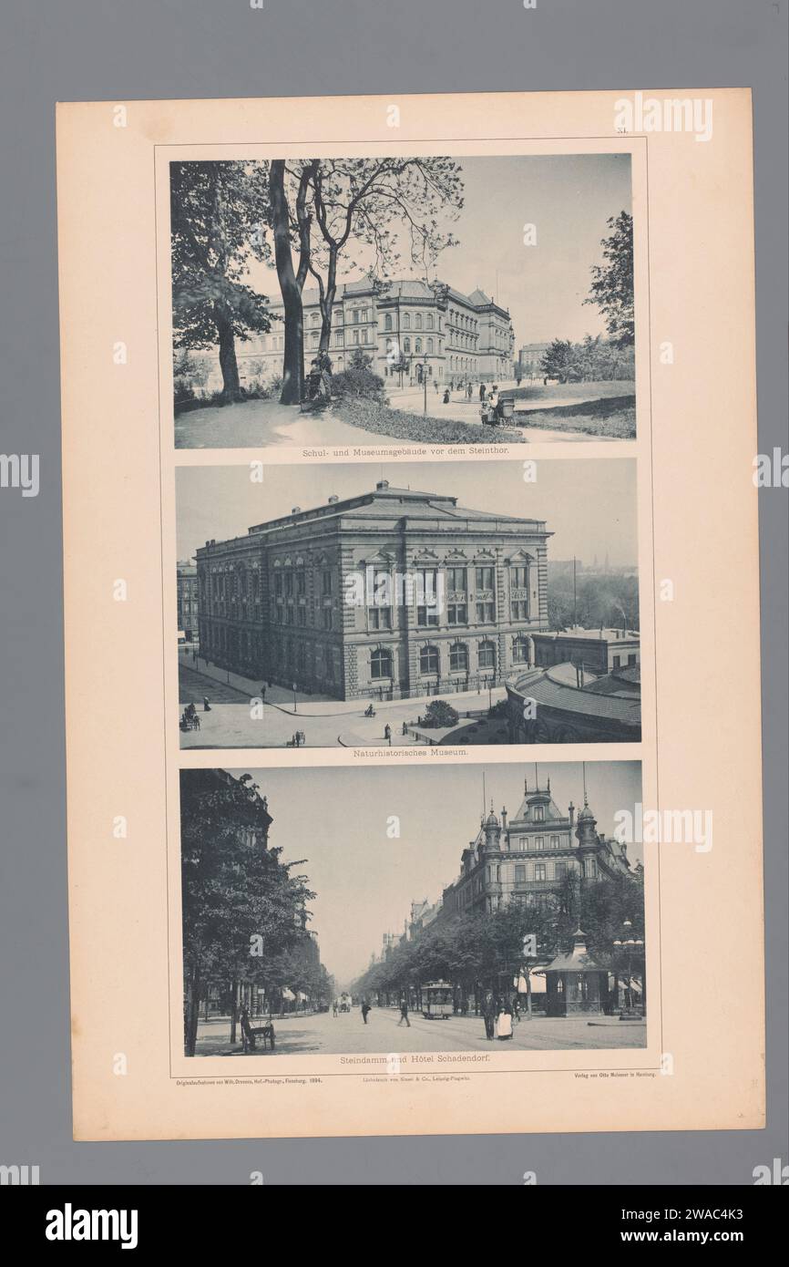 Three faces on Hamburg, depicted the museum and school building of the ...