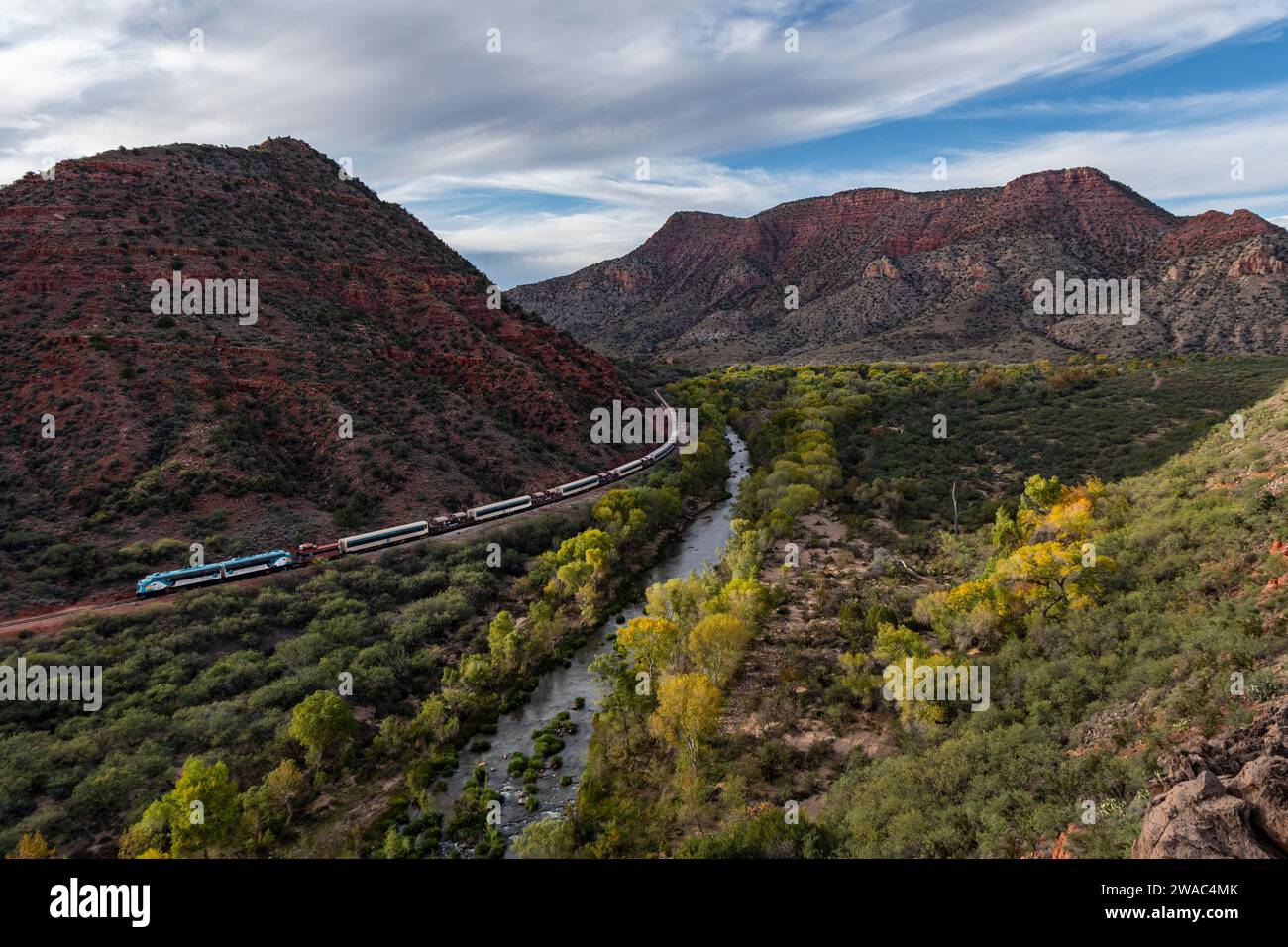 Verde Canyon Railroad running beside the Verde River, Arizona Stock ...