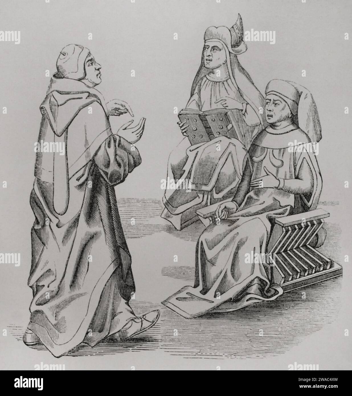 Italian doctors. Engraving after a 15th-century miniature. Sciences ...