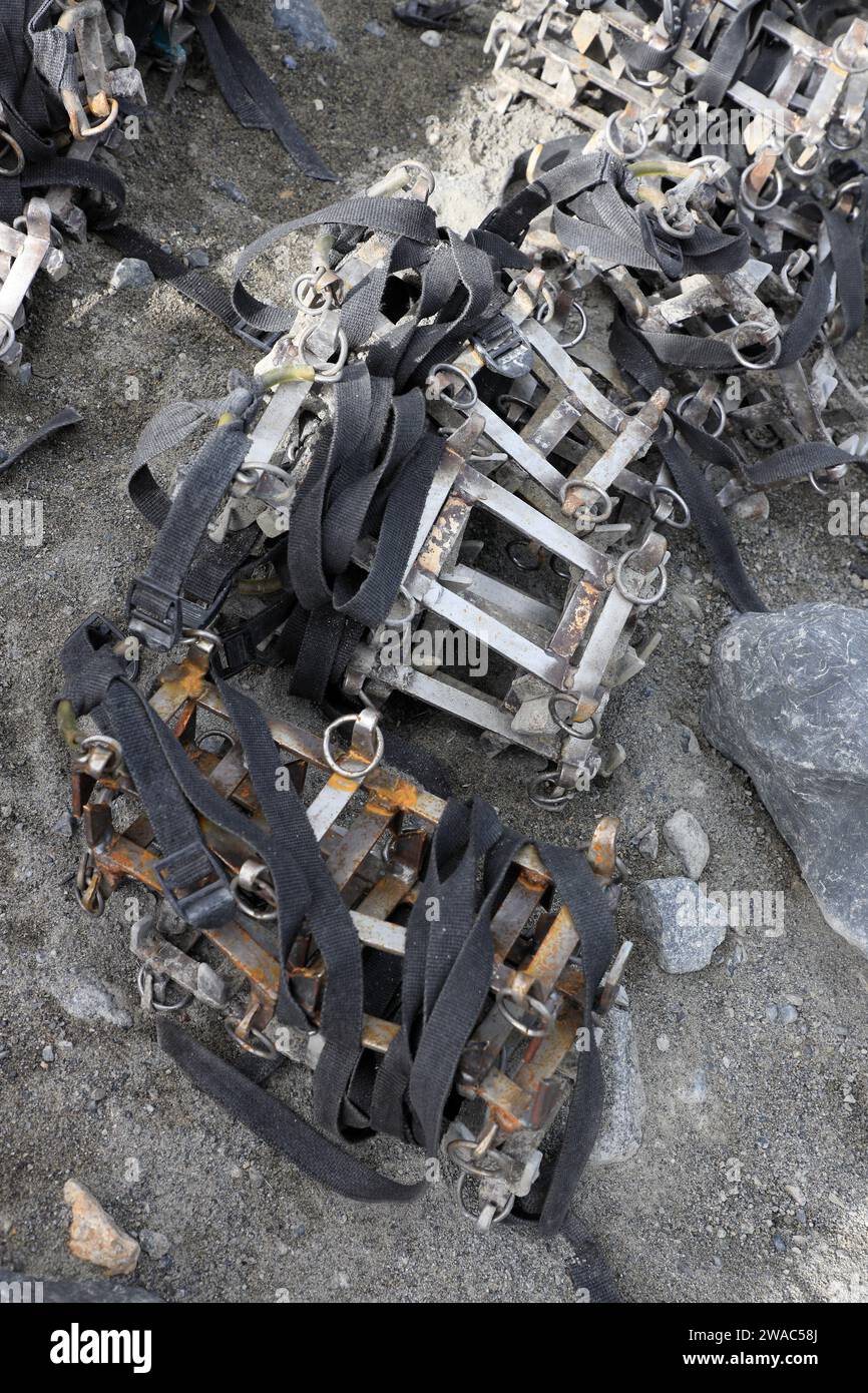 Ice crampons for glacier hiking.Perito Moreno Glacier. Los Glaciares ...